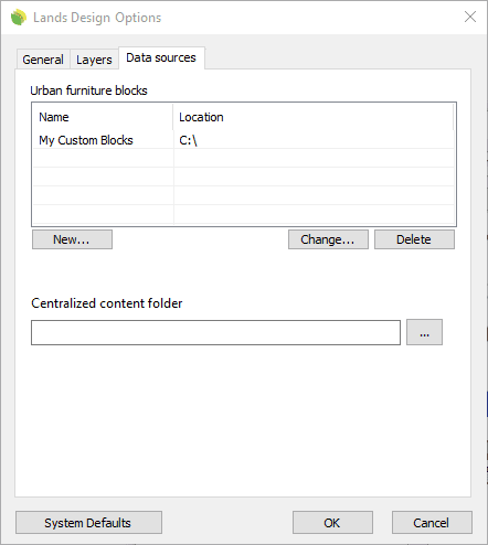 Options | Lands Design help